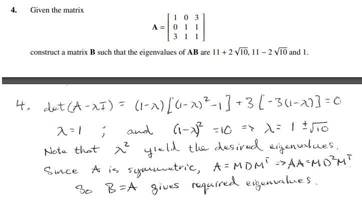 Solved 4. Given the matrix A=⎣⎡103011311⎦⎤ construct a | Chegg.com