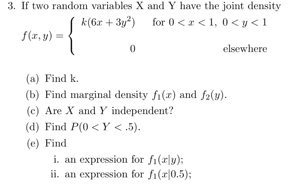 Solved 3. If two random variables X and Y have the joint | Chegg.com