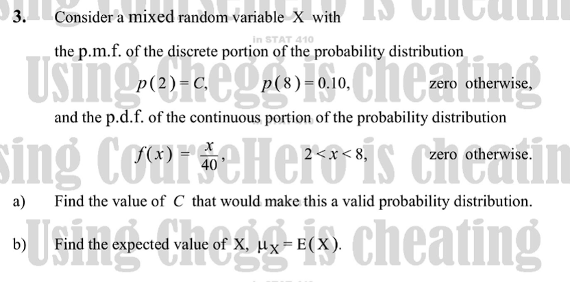 Solved 3 Consider A Mixed Random Variable X With The P M F