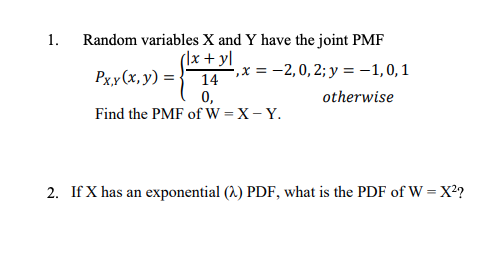 1. Random variables X and Y have the joint PMF | Chegg.com