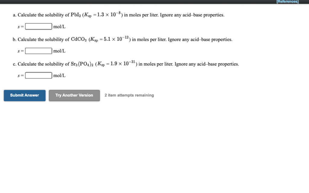 Solved (References a. Calculate the solubility of PbI2 (Köp | Chegg.com