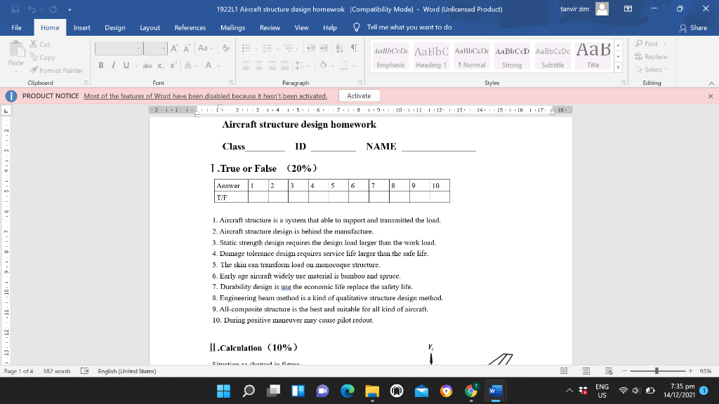 Solved 1922L1 Aircraft structure design homewok | Chegg.com