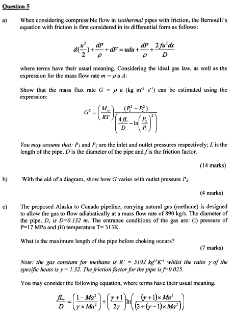 Question 5 a) When considering compressible flow in | Chegg.com