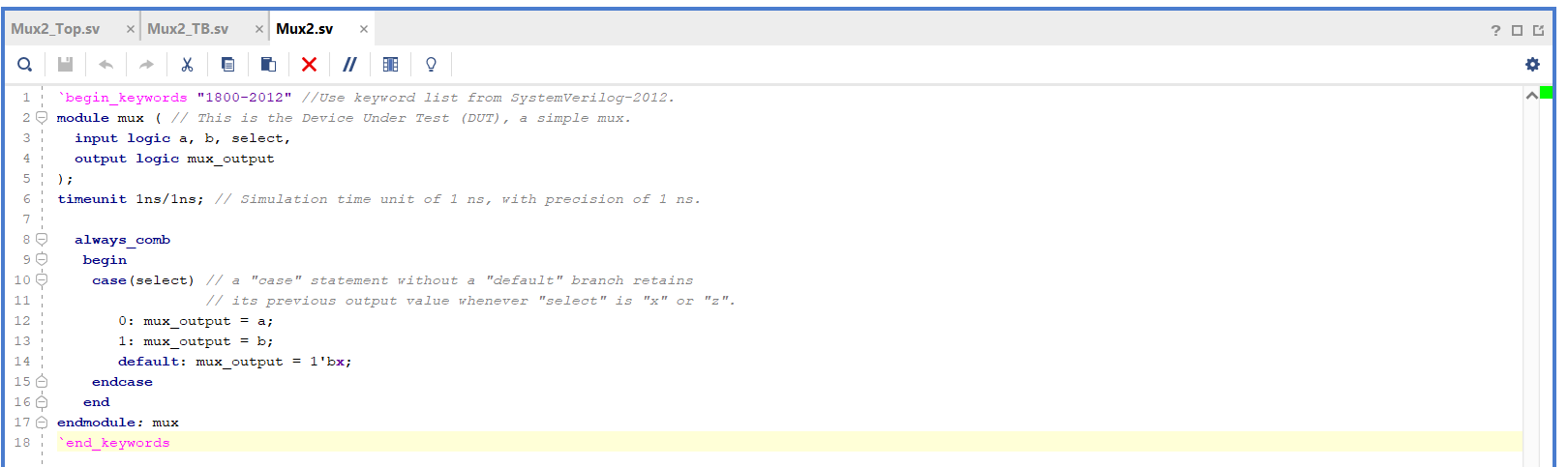 V PROJECT MANAGER Mux2.sv x Mux2_Top.sv x Mux2_TB.sv | Chegg.com