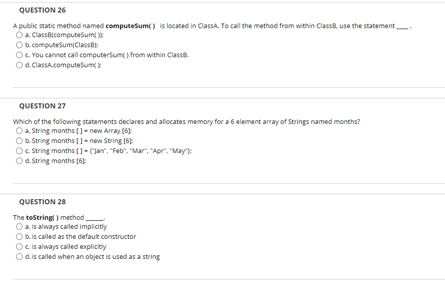 Solved QUESTION 26 A public static method named computeSum() | Chegg.com