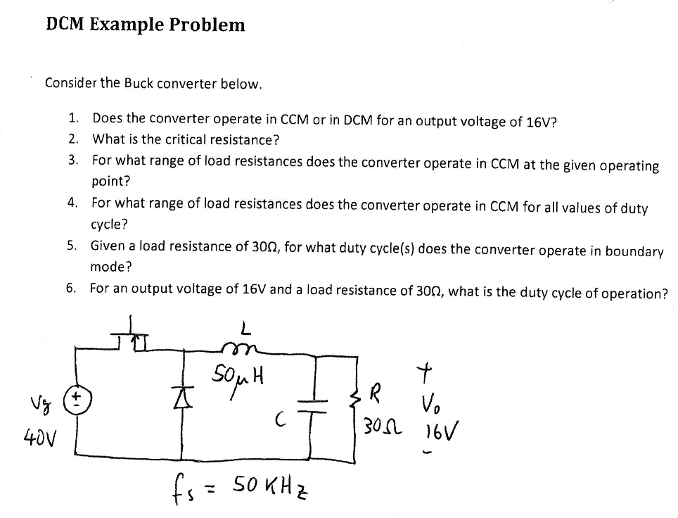 Solved DCM Example Problem Consider the Buck converter | Chegg.com
