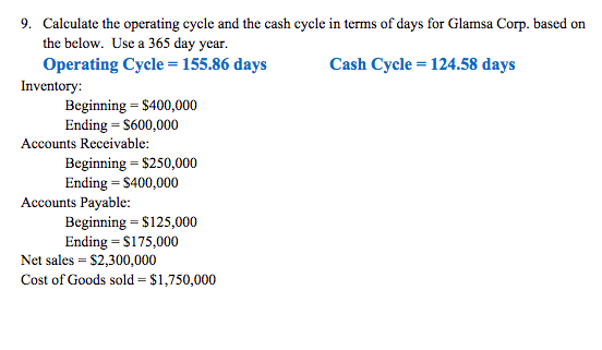 Solved 9. Calculate the operating cycle and the cash cycle | Chegg.com