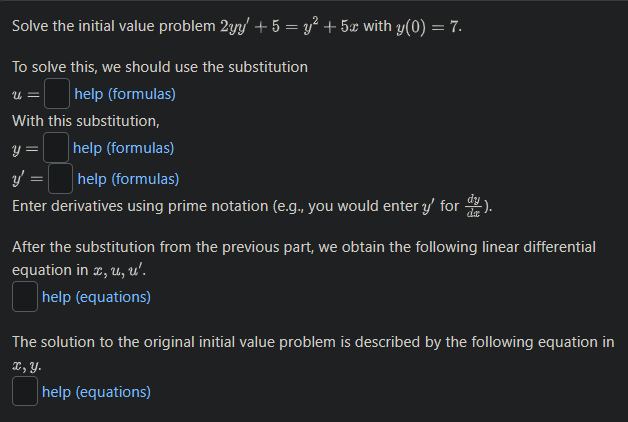 Solved Solve the initial value problem 2yy′+5=y2+5x with | Chegg.com