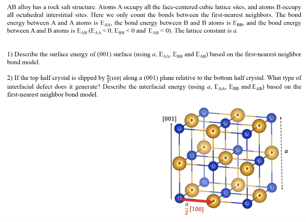 AB alloy has a rock salt structure. Atoms A occupy | Chegg.com