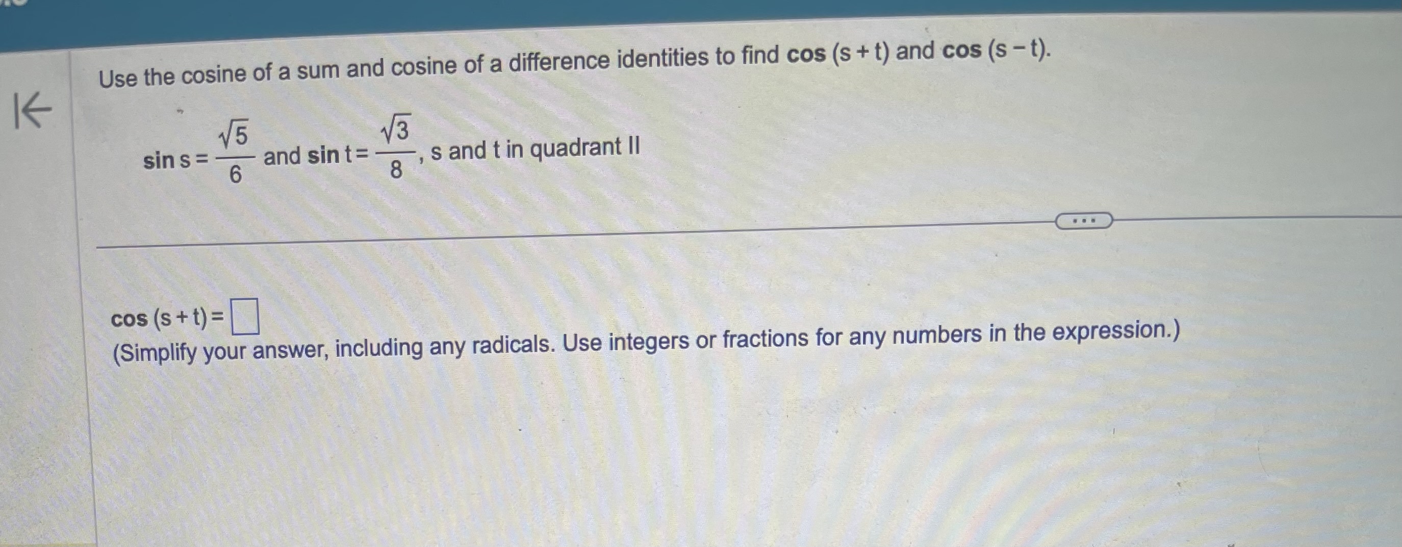 Solved Use the cosine of a sum and cosine of a difference | Chegg.com
