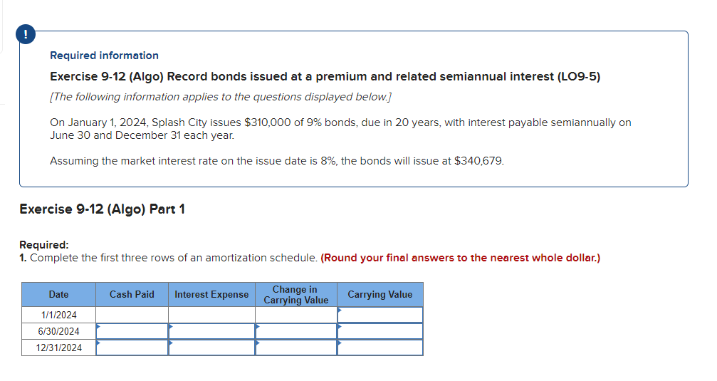 Solved Required information Exercise 9-12 (Algo) Record | Chegg.com