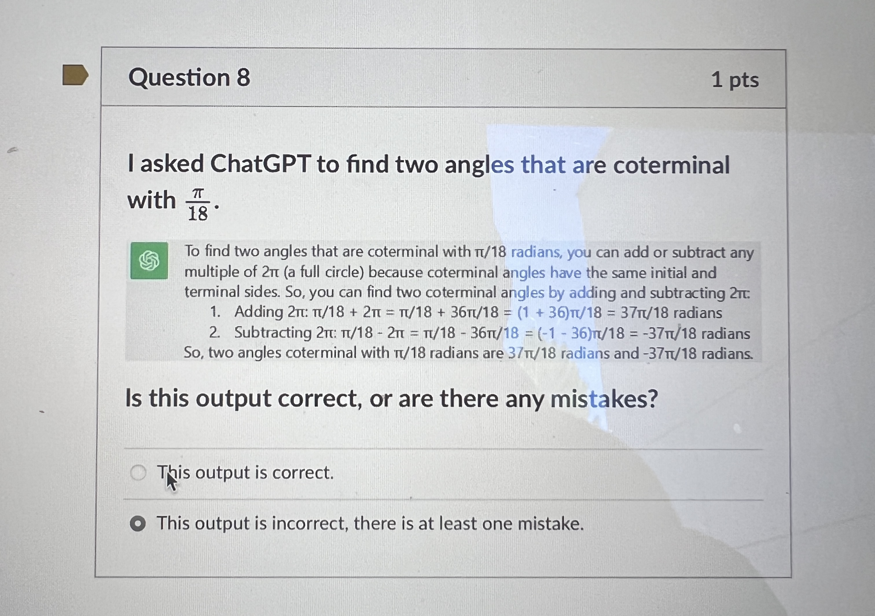 Solved I asked ChatGPT to find two angles that are | Chegg.com
