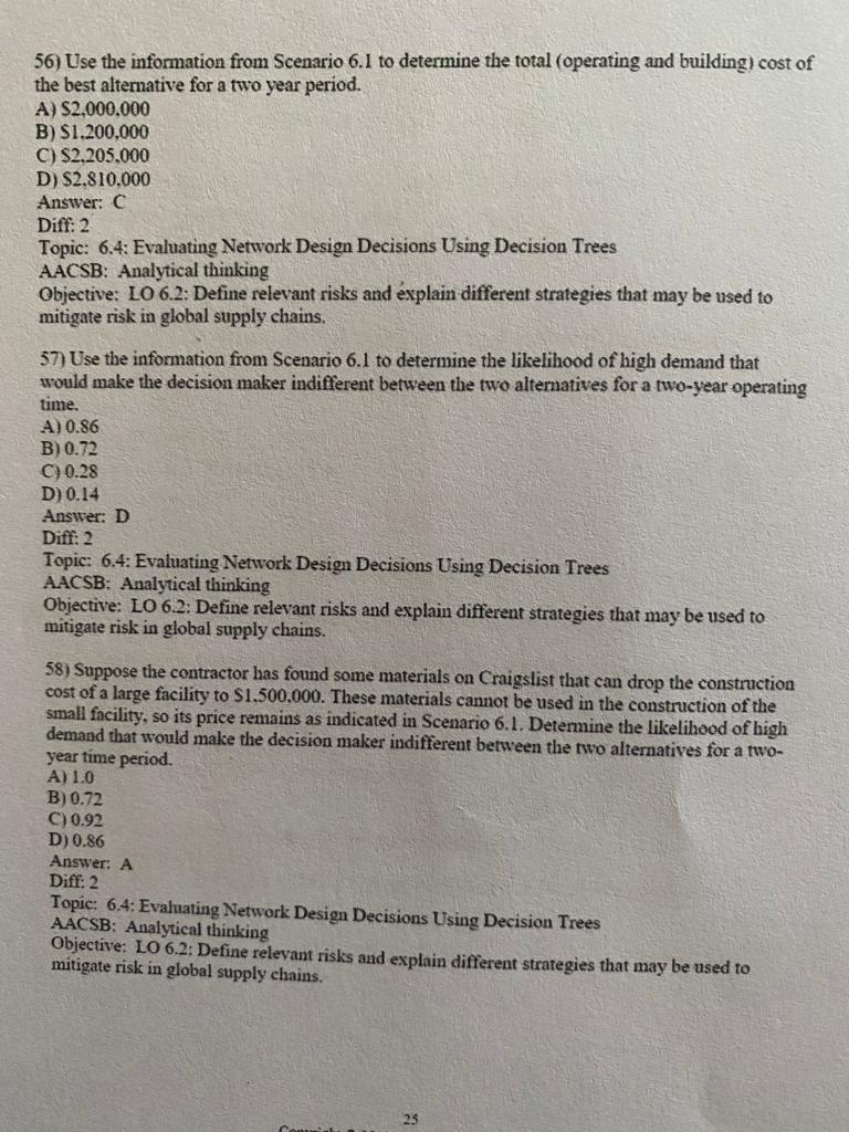 Solved 56) Use the information from Scenario 6.1 to | Chegg.com