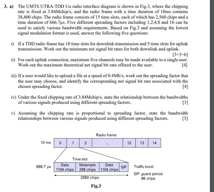 3. a) The UMTS UTRA-TDD Uu radio interface diagram is | Chegg.com