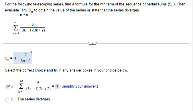 Solved For the following telescoping series, find a formula | Chegg.com