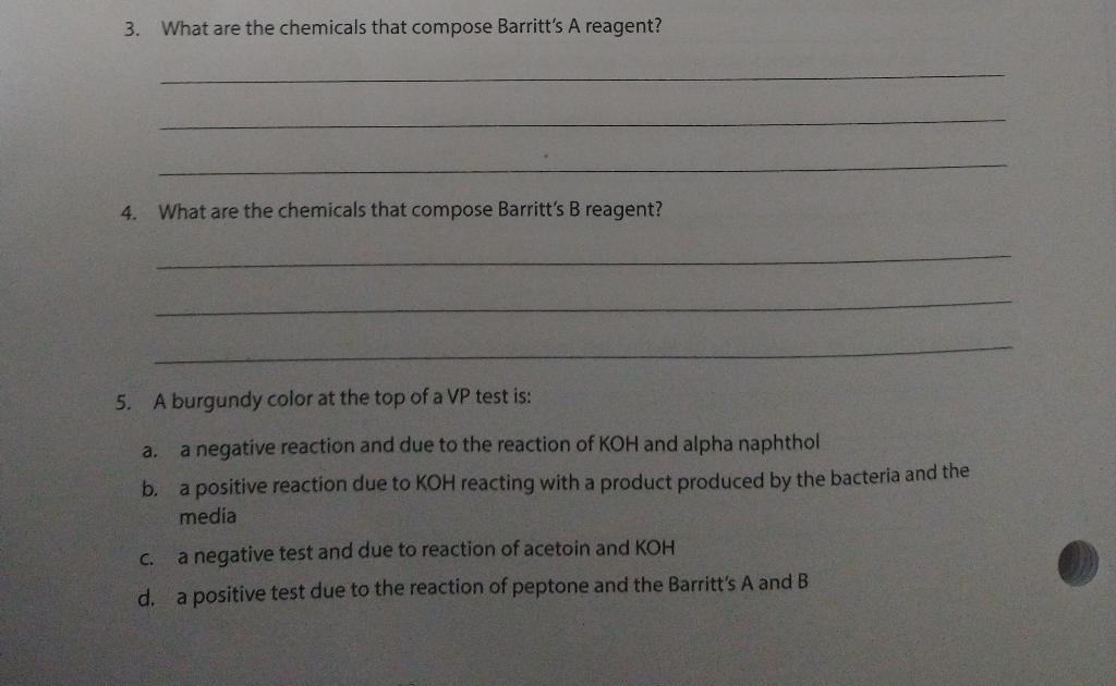 Solved 3. What are the chemicals that compose Barritt's A | Chegg.com