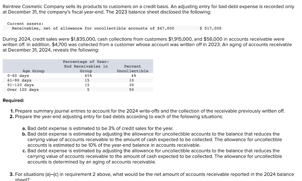 Solved Raintree Cosmetic Company sells its products to | Chegg.com