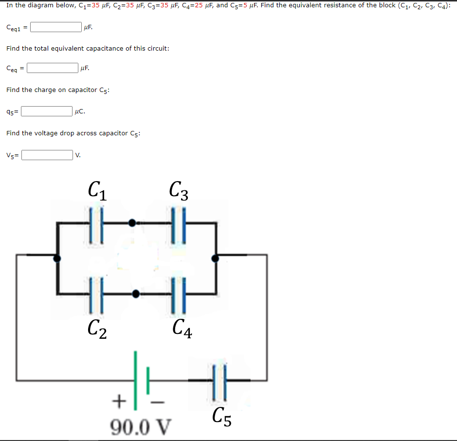 Solved In the diagram below, C1=35 uF, C2=35 uF, C3=35 uF, | Chegg.com