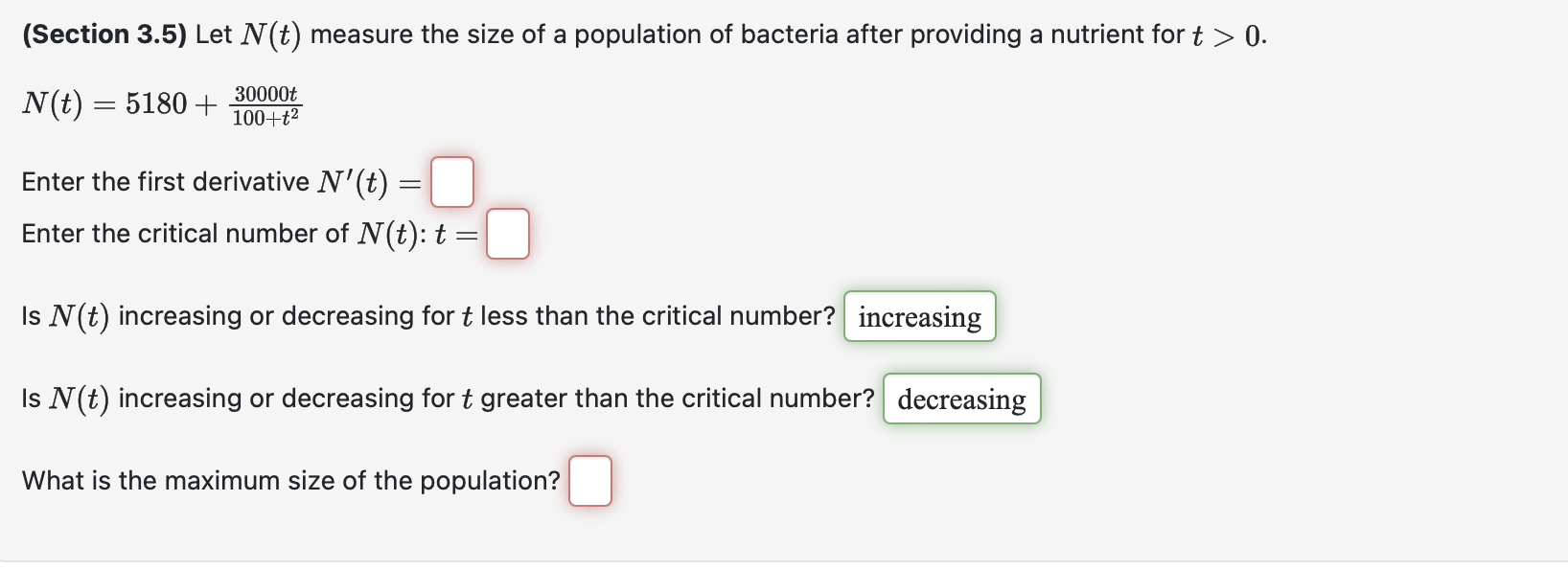 Solved (Section 3.5) ﻿Let N(t) ﻿measure the size of a | Chegg.com