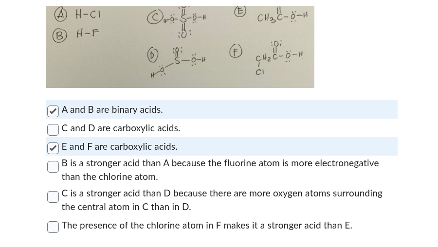 Solved All six compounds are acids. Select the statements | Chegg.com