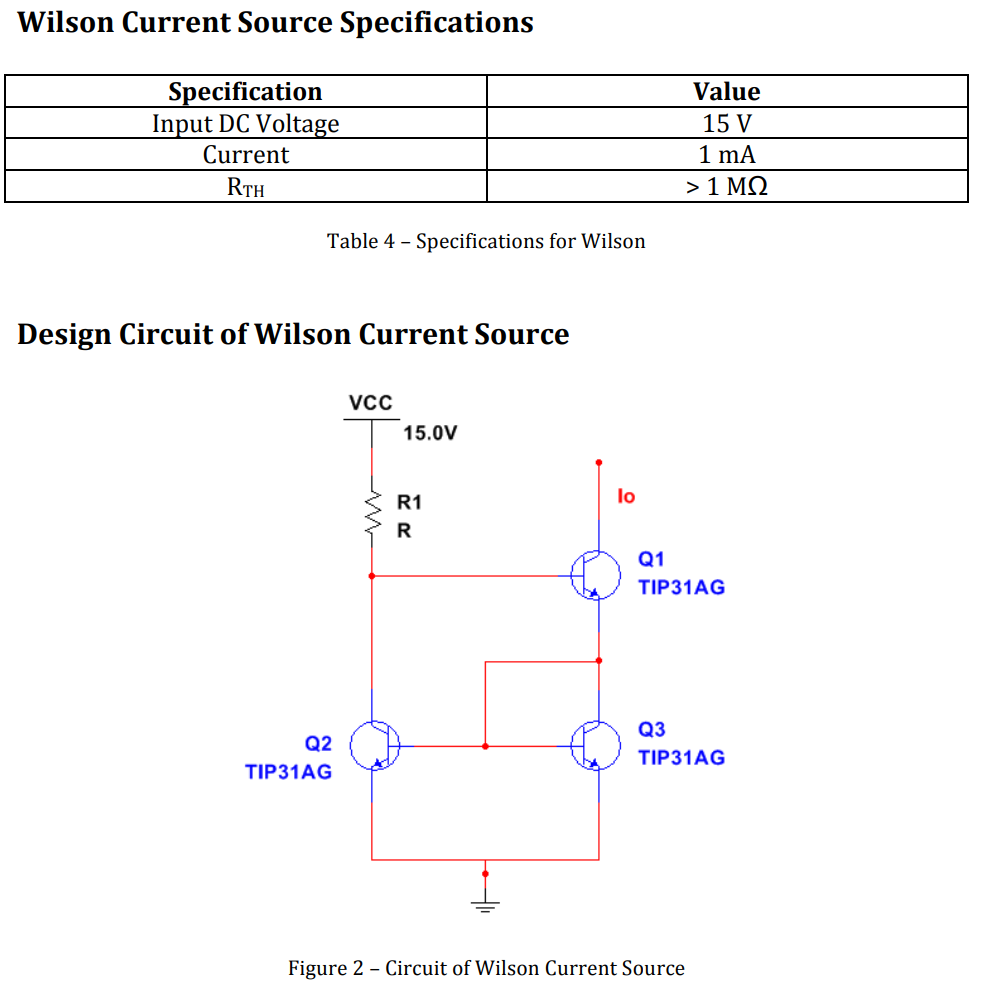Solved Wilson Current Source Specifications Specification | Chegg.com