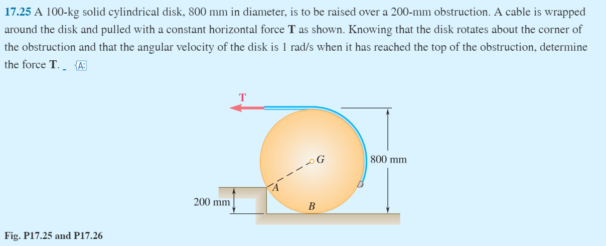Solved 17.25 A 100-kg solid cylindrical disk, 800 mm in | Chegg.com