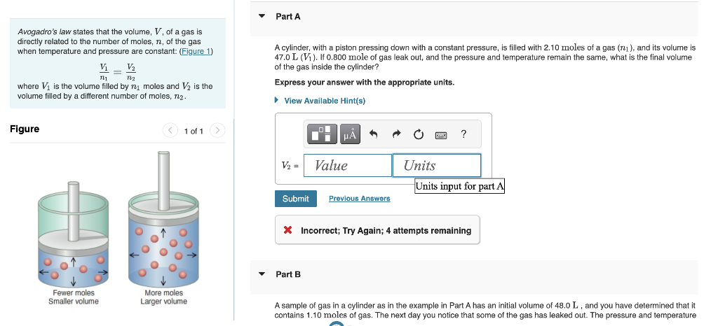 Solved Avogadro's law states that the volume, V, of a gas is | Chegg.com