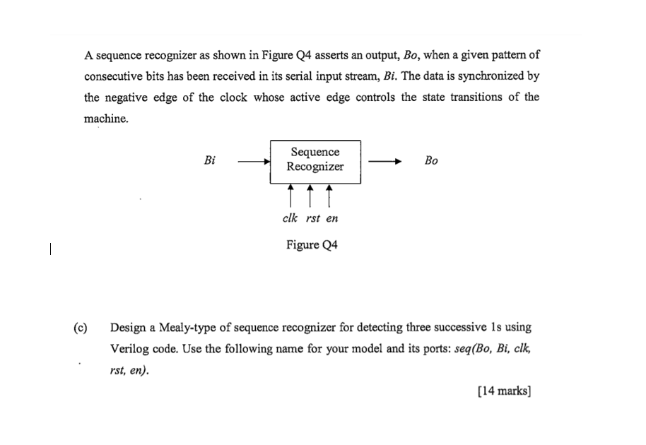 Solved A sequence recognizer as shown in Figure Q4 asserts | Chegg.com