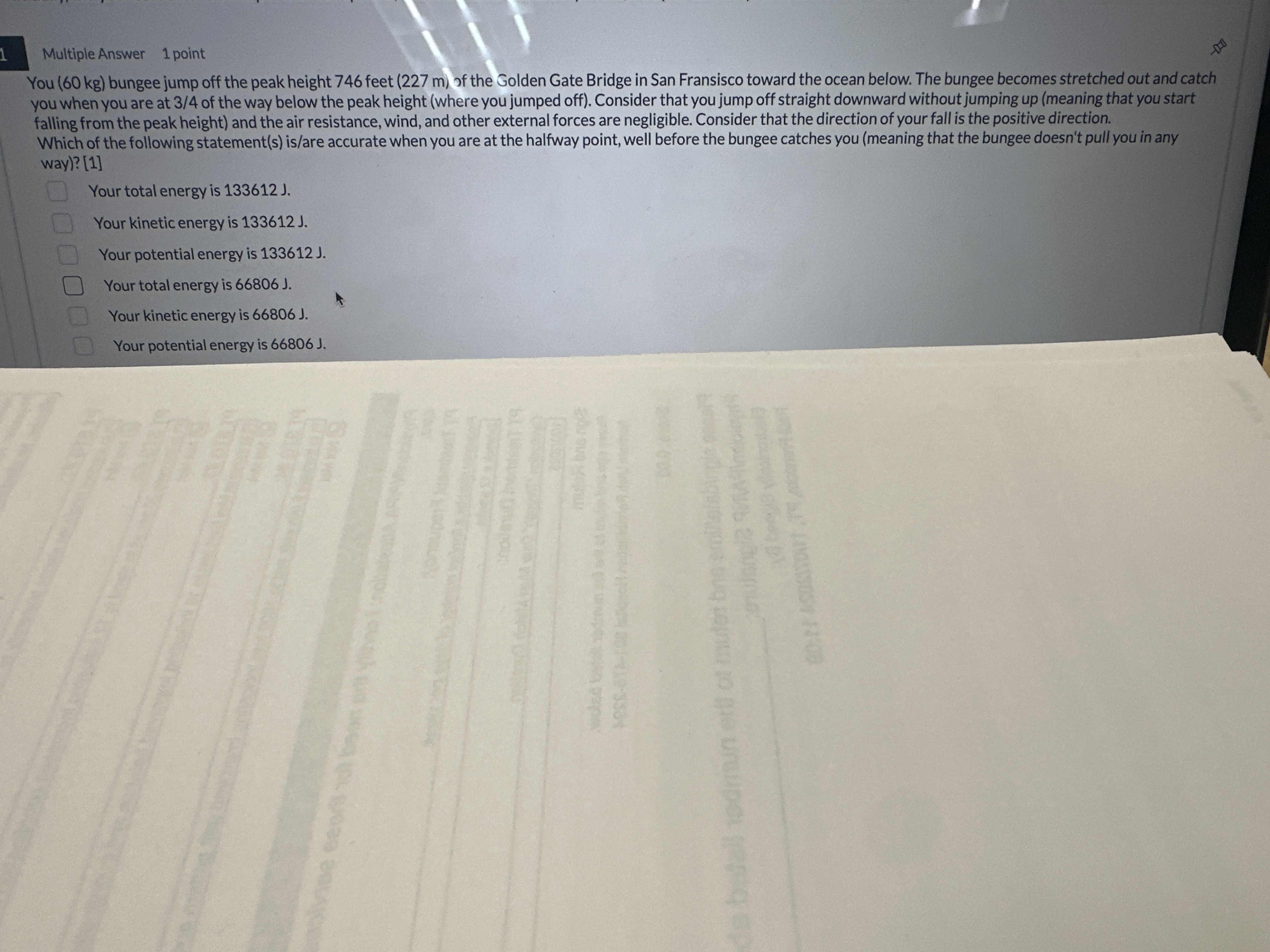 Solved You \( (60 \mathrm{~kg}) \) ﻿bungee jump off the peak | Chegg.com