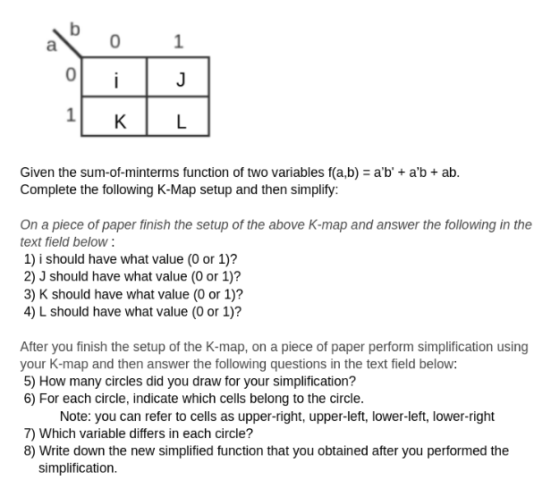 Solved b a O 1 0 i J 1 K L Given the sum-of-minterms | Chegg.com