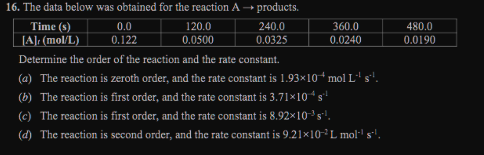Solved Determine the order of the reaction and the rate | Chegg.com