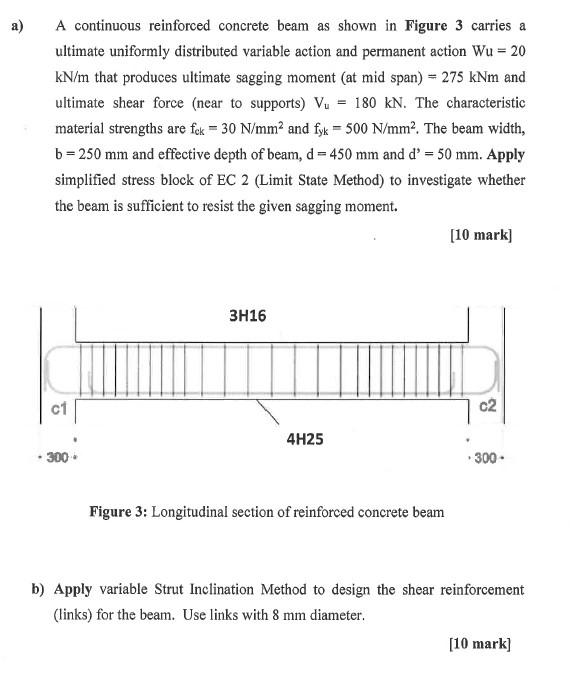 Solved a) A continuous reinforced concrete beam as shown in | Chegg.com