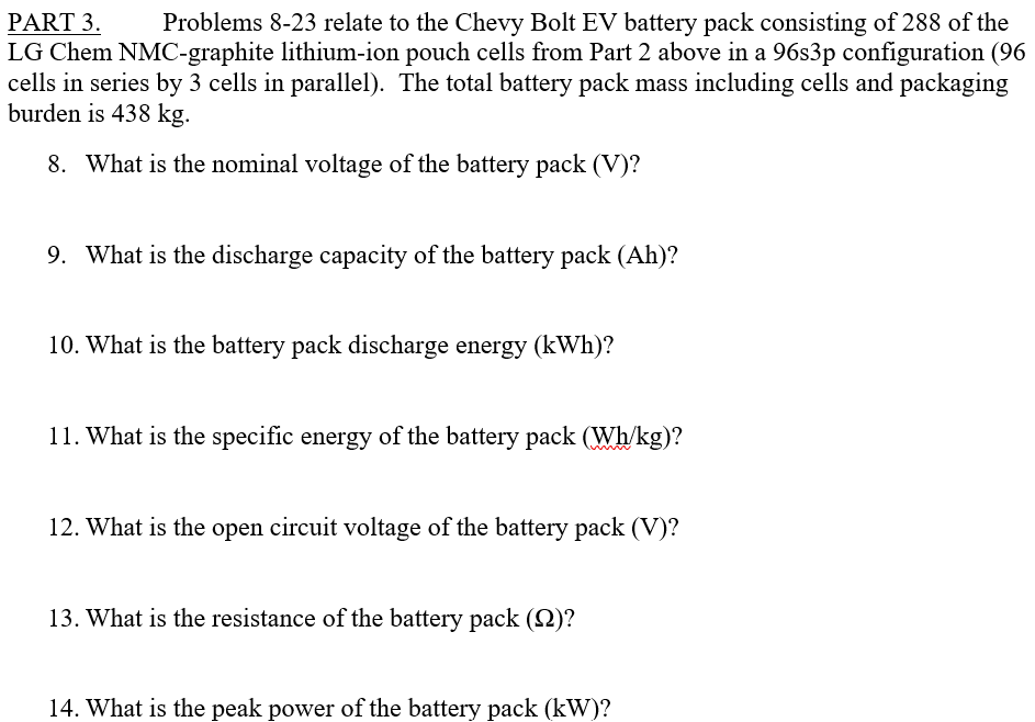 Solved PART 3. ﻿Problems 8-23 ﻿relate to the Chevy Bolt EV | Chegg.com