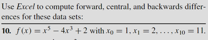 Solved Use Excel to compute forward, central, and backwards | Chegg.com
