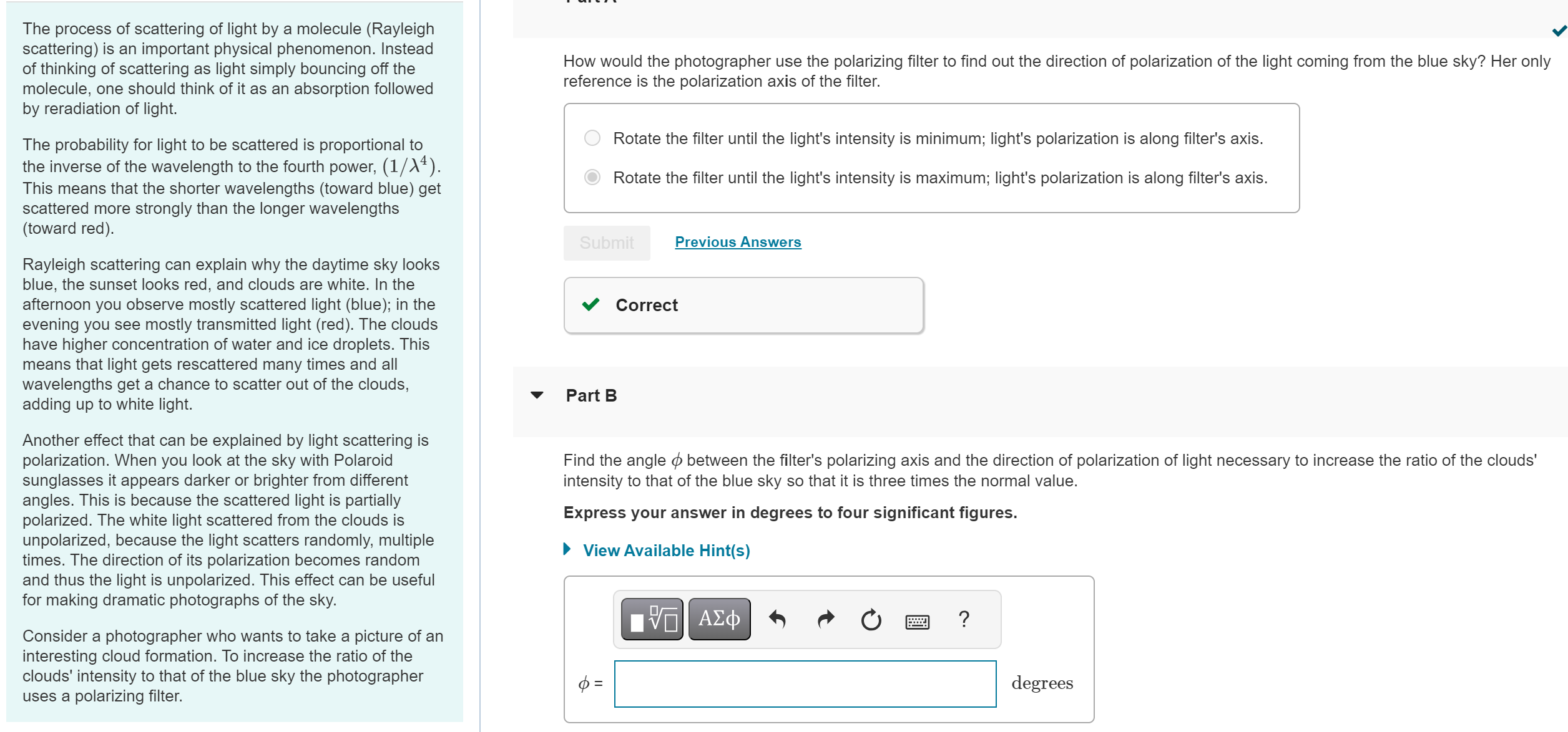 Solved The process of scattering of light by a molecule | Chegg.com