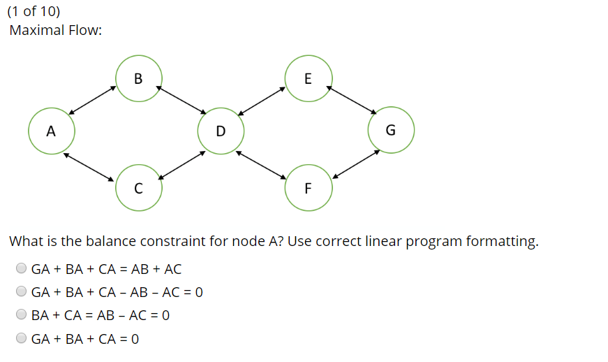 Solved (1 of 10) Maximal Flow: Е B A D C F What is the | Chegg.com
