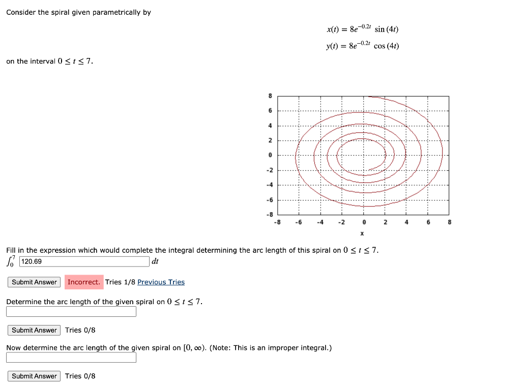 Solved Consider the spiral given parametrically by x(t) = | Chegg.com
