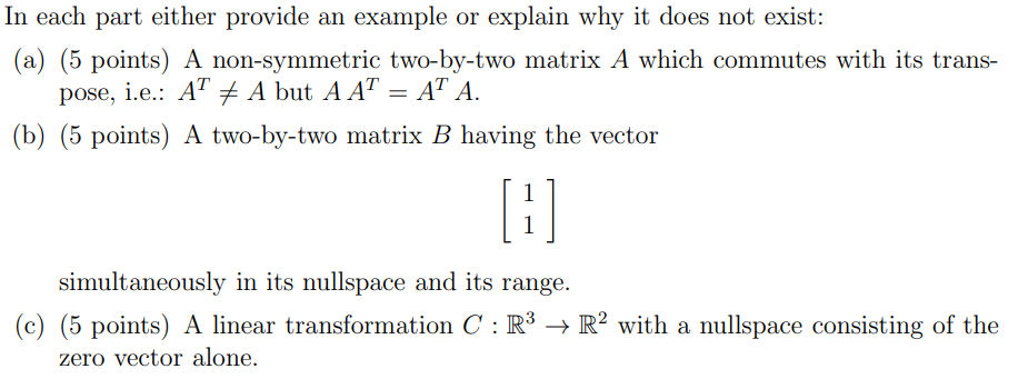 Solved In each part either provide an example or explain why | Chegg.com