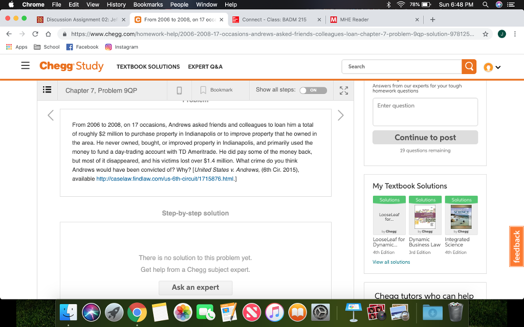 Solved Chrome File Edit View History Bookmarks People Window | Chegg.com