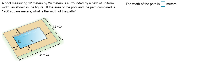 Solved The width of the path is meters. A pool measuring 12 | Chegg.com