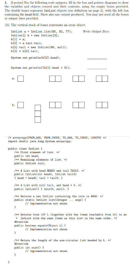 Solved 1. 3 points] For the following code snippets, fill in | Chegg.com