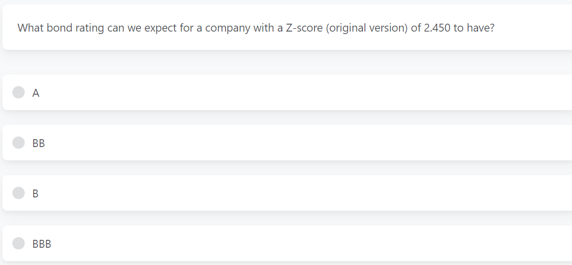 Solved What bond rating can we expect for a company with a | Chegg.com