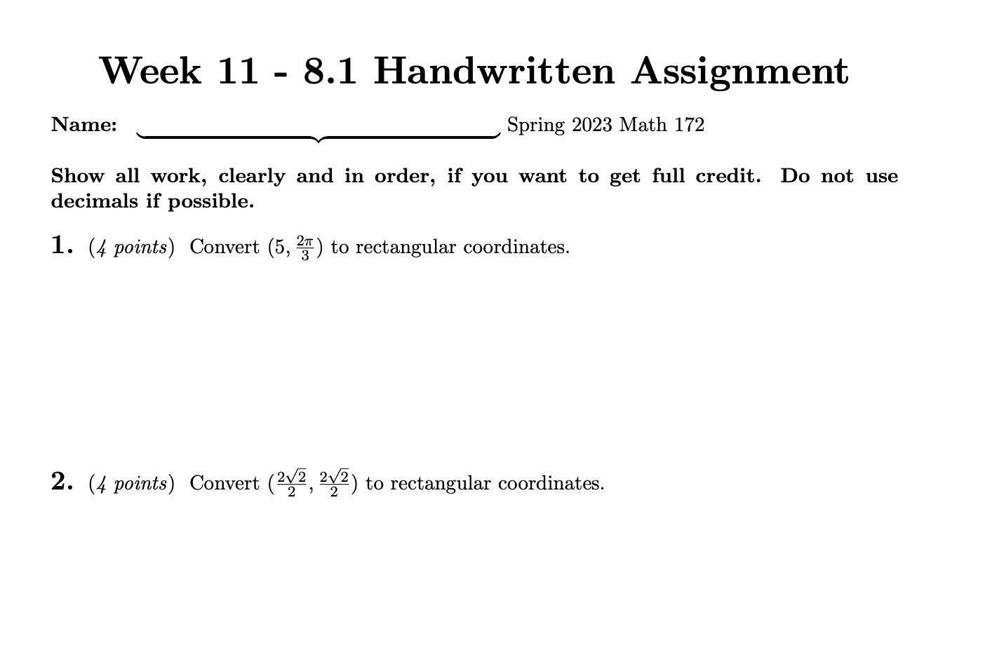 Solved Week 11 - 8.1 Handwritten Assignment Name: Spring | Chegg.com