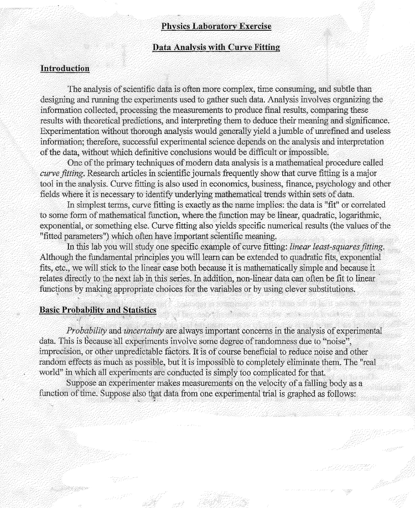 Physics Laboratory Exercise Data Analysis with Curve | Chegg.com