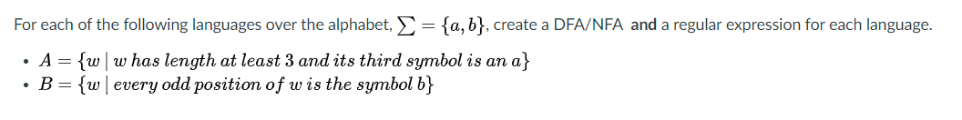 Solved For each of the following languages over the | Chegg.com