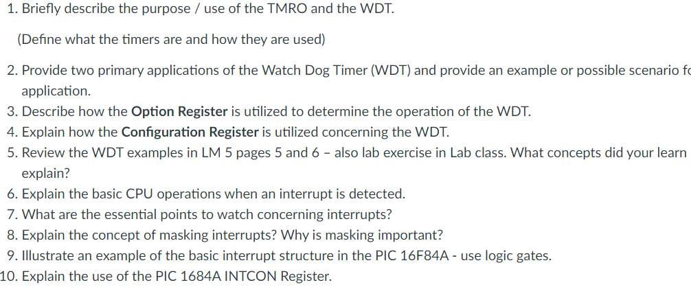 Solved 1. Briefly describe the purpose / use of the TMRO and | Chegg.com