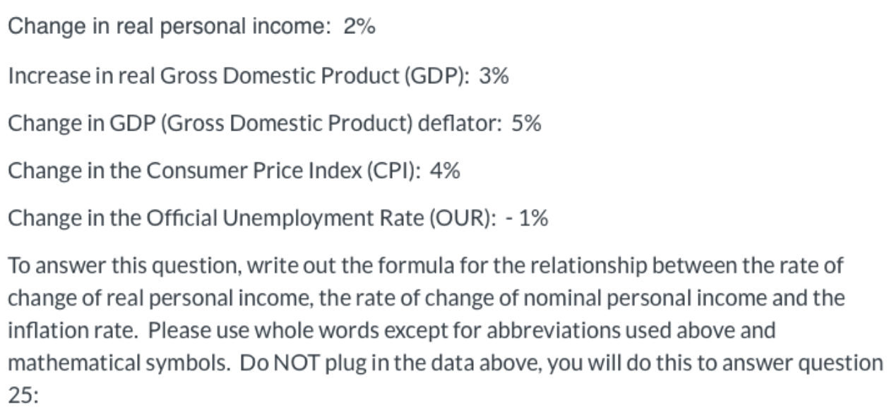 Solved Change in real personal income: 2% Increase in real | Chegg.com