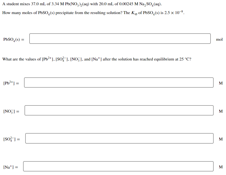 Solved A student mixes 37.0 mL of 3.34 M Pb(NO3)2(aq) with | Chegg.com