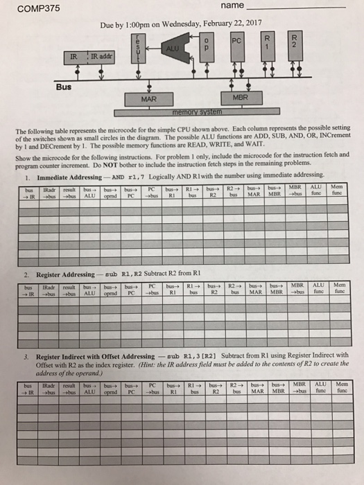 Solved The Following Table Represents The Microcode For