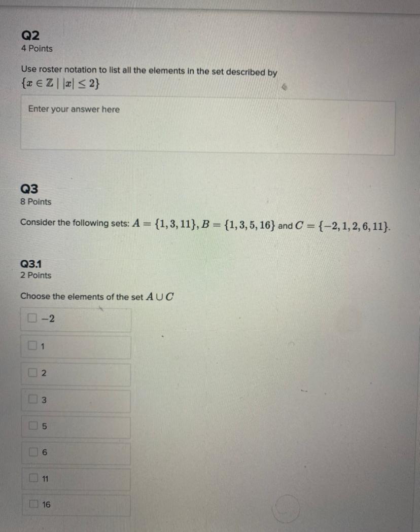 Solved Q3.3 2 Points Choose the elements of the set (AUB)-C | Chegg.com